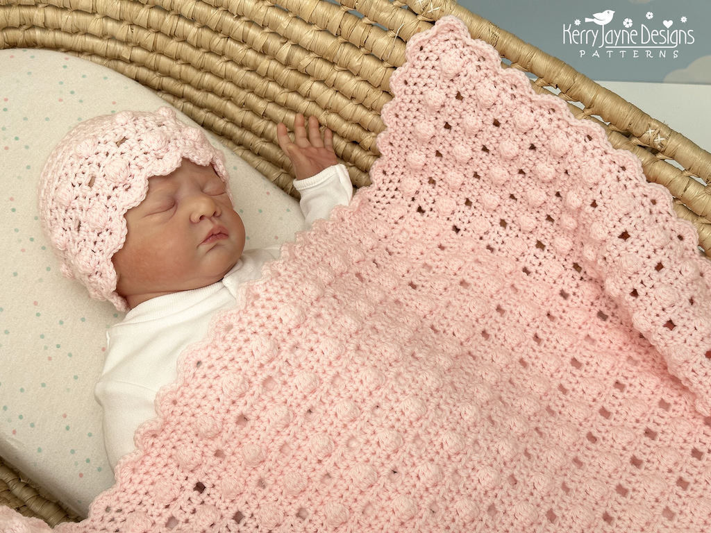 Peek-a-Boo Bobble Blanket and Hat Crochet Pattern USA – Kerry Jayne ...