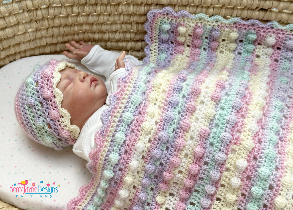 Peek-a-Boo Bobble Blanket and Hat Crochet Pattern USA – Kerry Jayne ...
