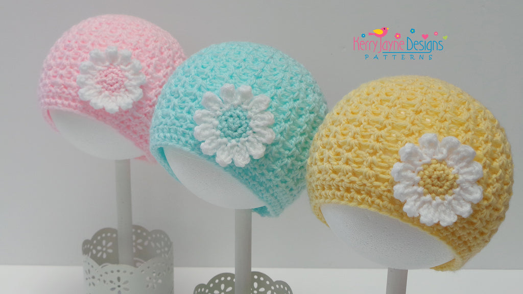 Daisy Hat Crochet Pattern UK – Kerry Jayne Designs Ltd