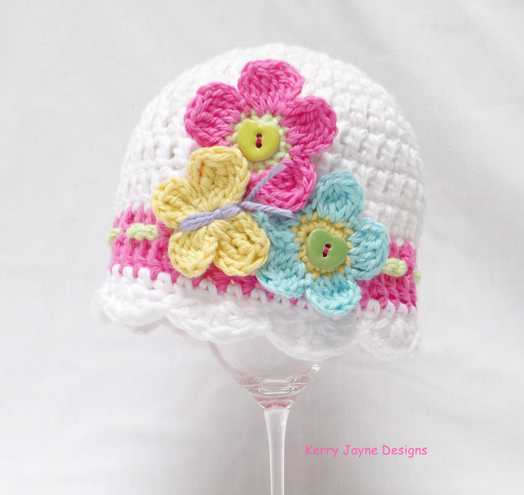 Flutterby Baby Hat Crochet Pattern USA – Kerry Jayne Designs Ltd