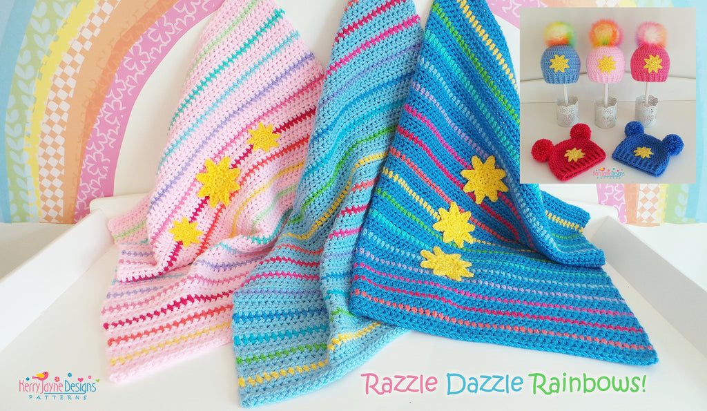 Razzle Dazzle Rainbow Blanket and Hat Pattern UK – Kerry Jayne Designs Ltd