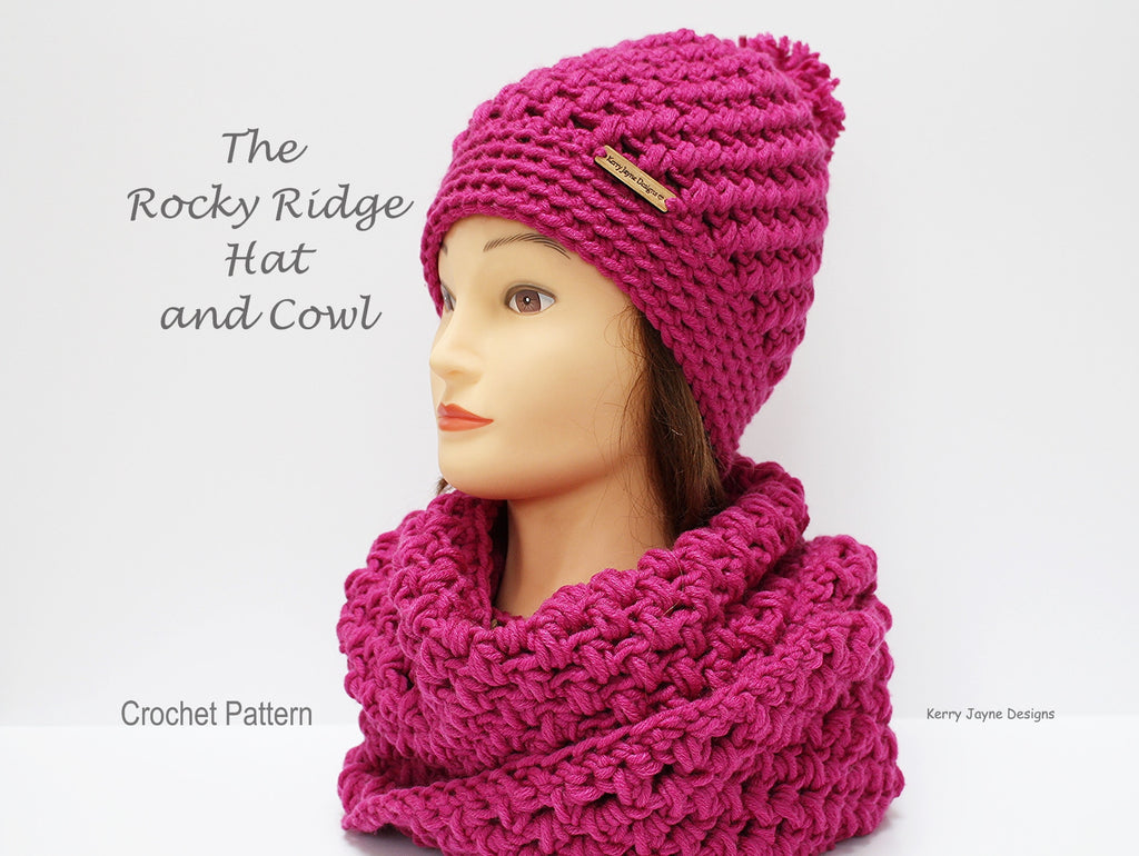 Rocky Ridge Hat and Cowl Crochet Pattern USA – Kerry Jayne Designs Ltd